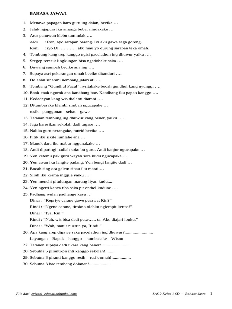 Bahasa Jawa 1 Chacha | PDF