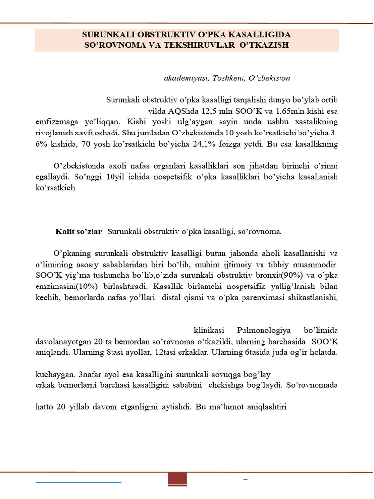 Toshkent tibbiyot аkademiyasi, Toshkent, O'zbekiston | PDF