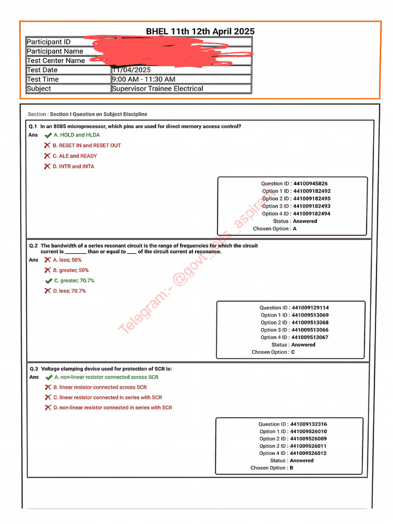 BHEL ST Electrical Paper 2025 | PDF