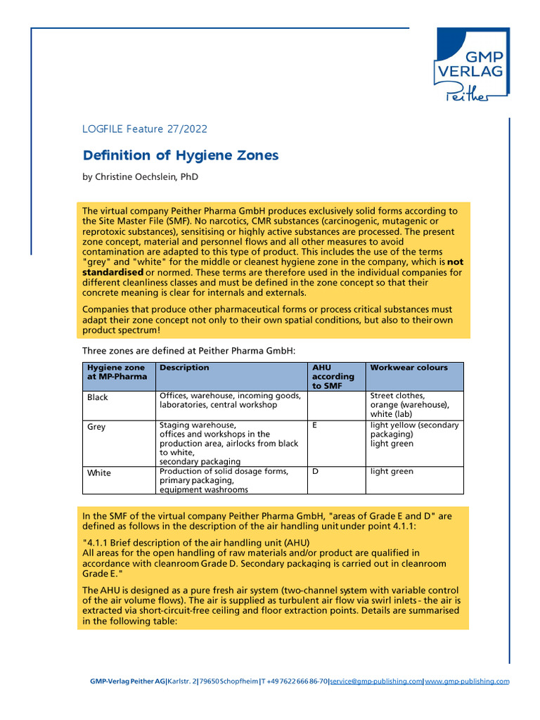 Hygiene Zone Classification Overview | PDF