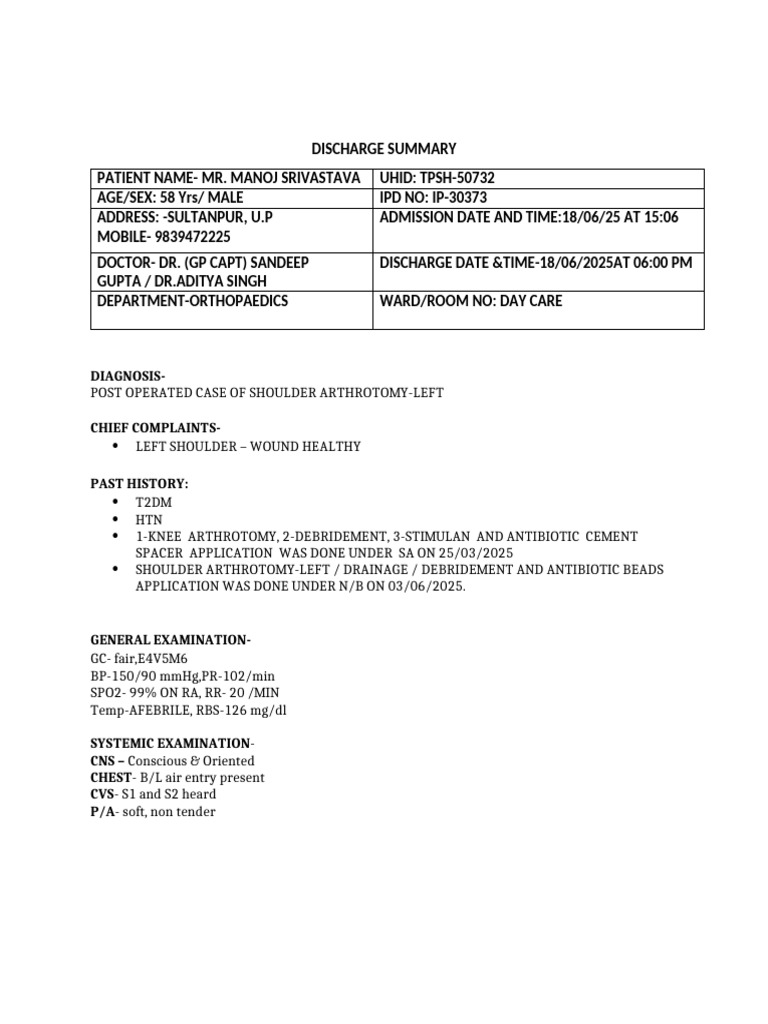 Fuc Manoj Shoulder Arthrotomy DR Sandeep Gupta-1 | PDF