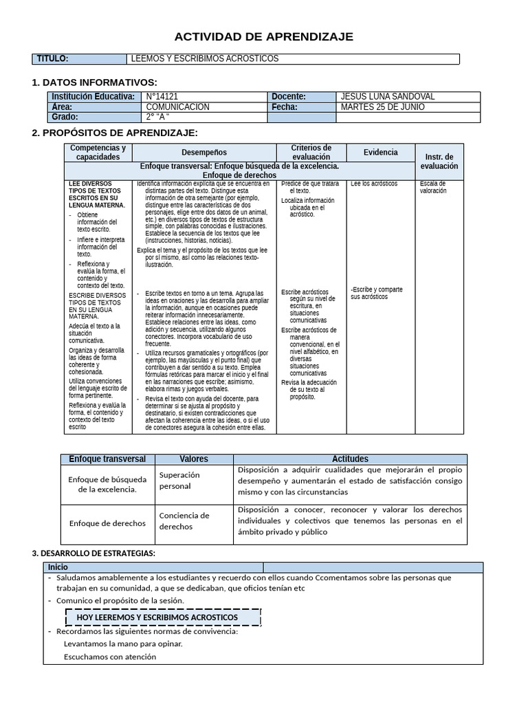 ACROSTICO | PDF | Información | Aprendizaje