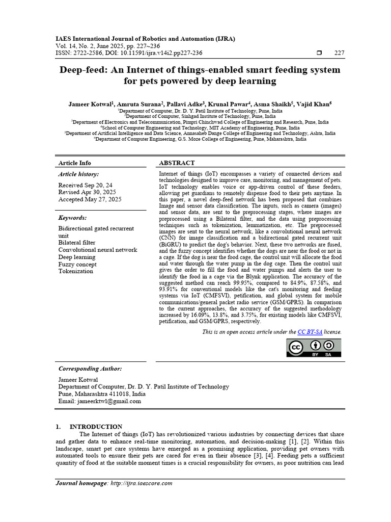 Deep-Feed: An Internet of Things-Enabled Smart Feeding System For Pets ...