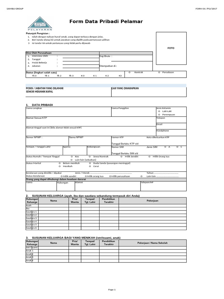 Formulir Data Diri Pelamar Kerja | PDF