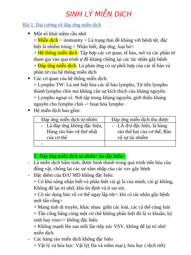 SINH LÝ MIỄN DỊCH | PDF