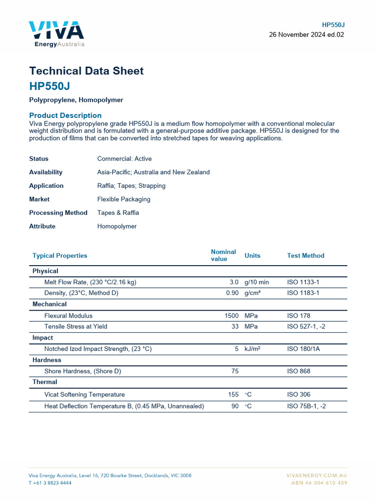 HP550J Polypropylene Technical Data Sheet | PDF | Polymers | Information