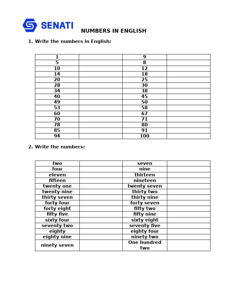 02 Numbers in English | PDF