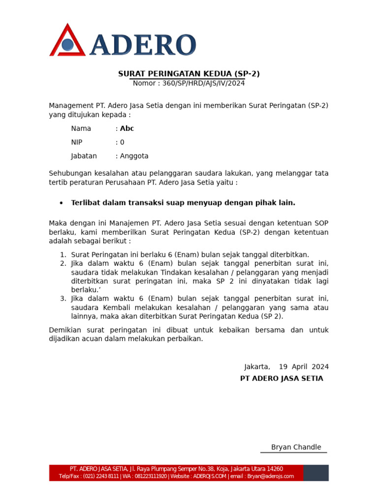 Surat Peringatan (Sp-2) | PDF