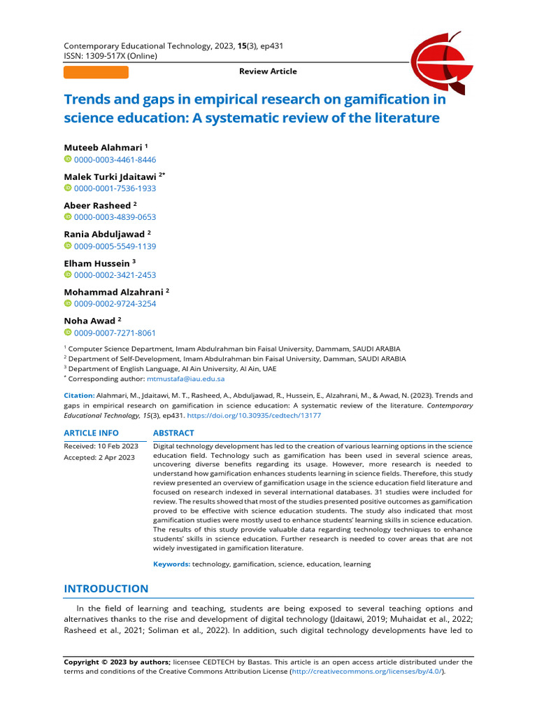 Gamification in Science Education: Trends & Gaps | PDF | Science ...