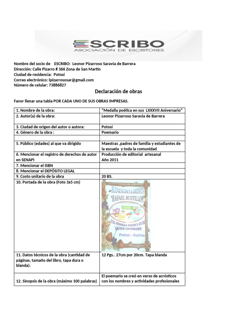 ESCRIBO Declaracion OBRAS | PDF