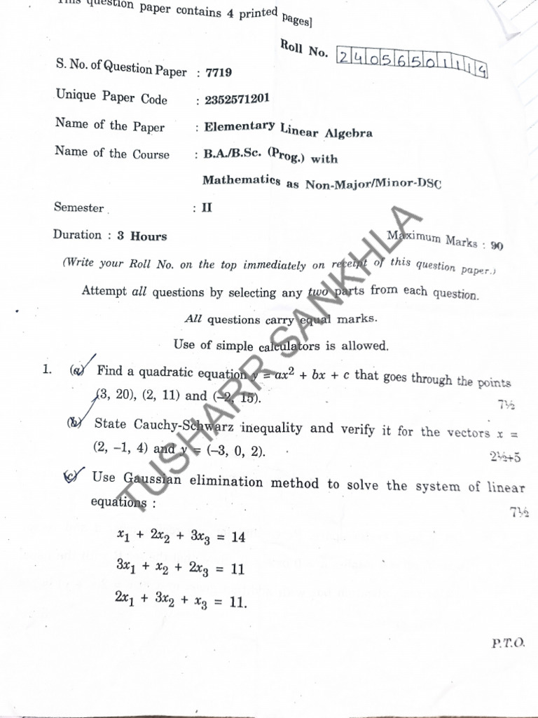 ELEMENTARY LINEAR ALGEBRA Sem2 - 2025 - Watermark | PDF
