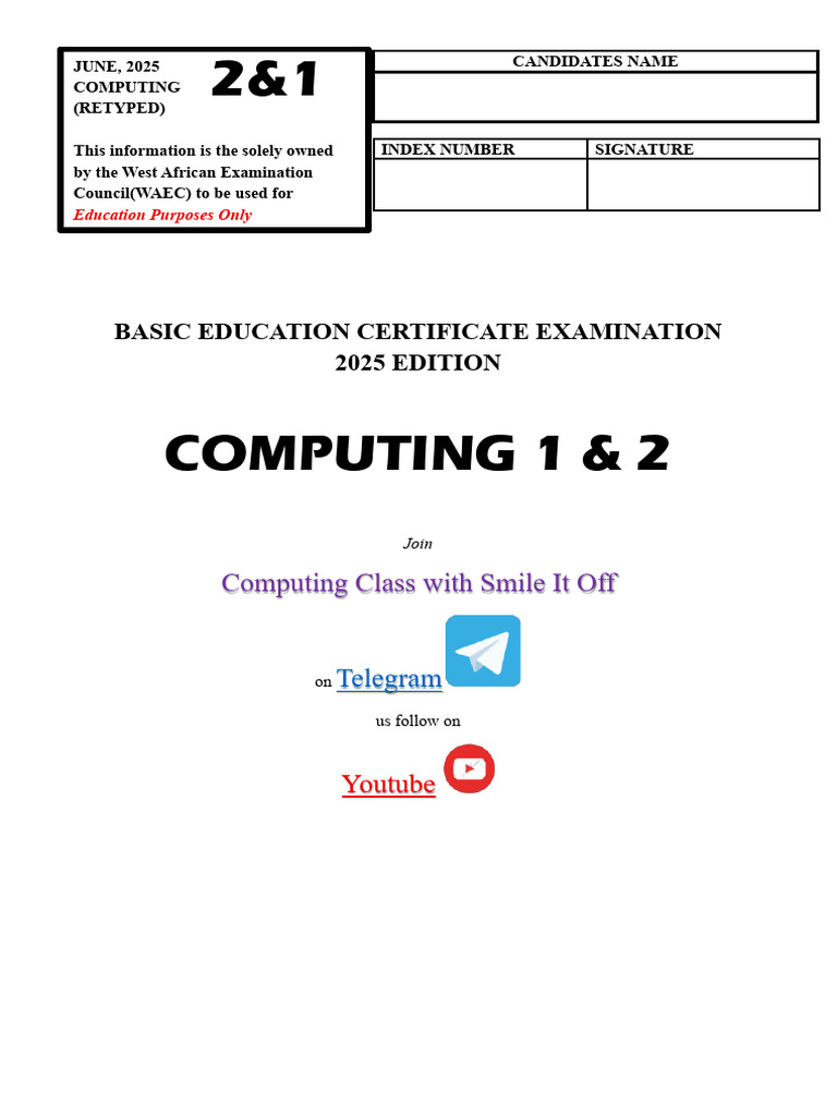 2025 Bece Computing Questions Answered Objectives Computing Class | PDF ...