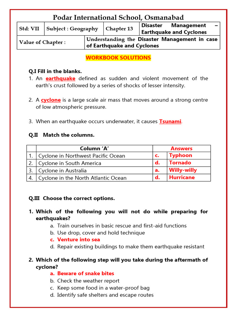 WB - AS - VII - Disaster Management Earthquakes and Cyclones | PDF ...