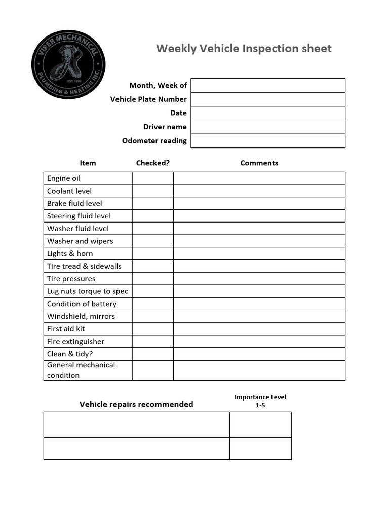 Viper Mechanical Vehicle Inspection Form | PDF