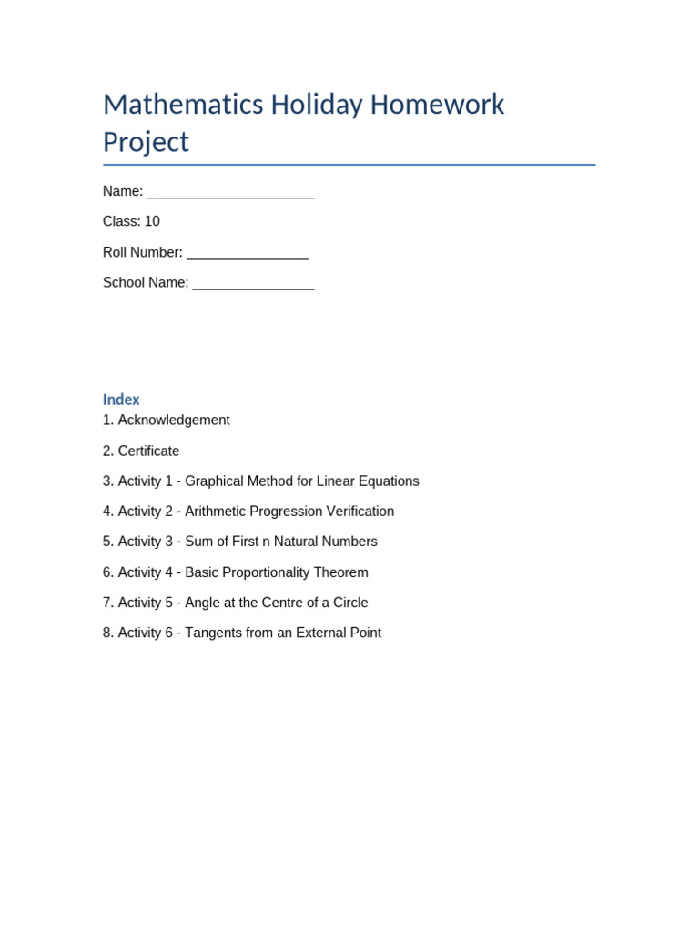 Class 10 Maths Holiday Homework | PDF | Circle | Triangle