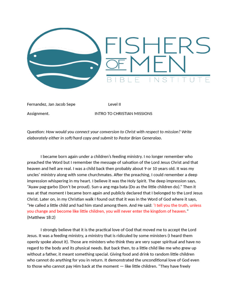 Intro To Missions Assignment | PDF | Jesus | Born Again
