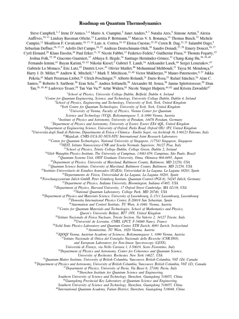 Roadmap on Quantum Thermodynamics | PDF | Entropy | Heat