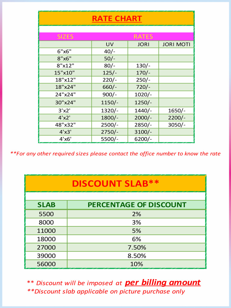 Urja Arts Rate Chart | PDF