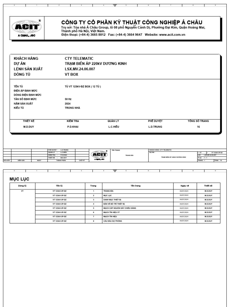 Mv.24.06.007 Cty Telematic - Tba220kv Duong Kinh - VT Box DZ 123kv - Dien - l2 | PDF