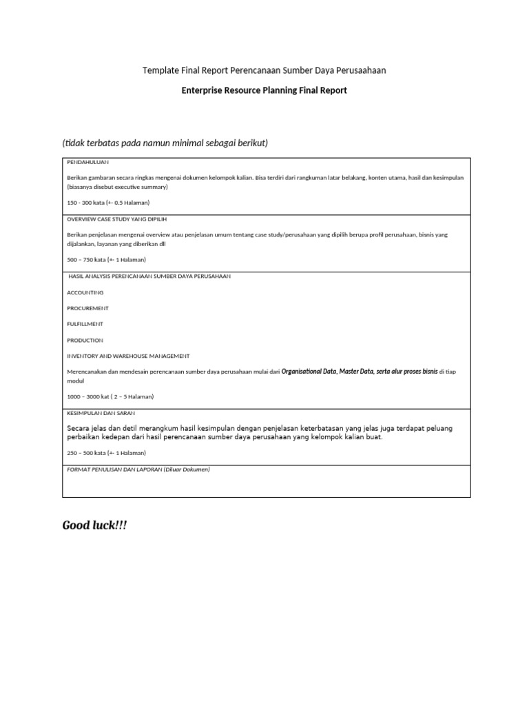 Template Final Report Perencanaan Sumber Daya Perusahaan | PDF