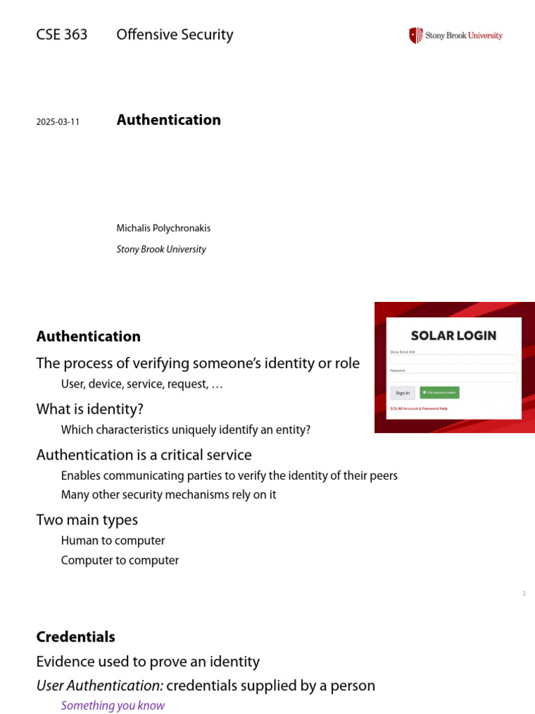 CSE363 2025 Lecture 11 Authentication | PDF | Password | Security Technology