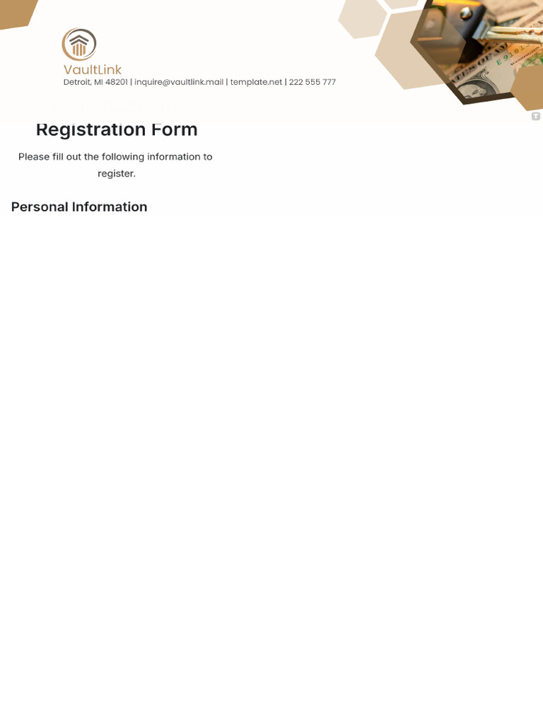 Bank Account Registration Form Template | PDF
