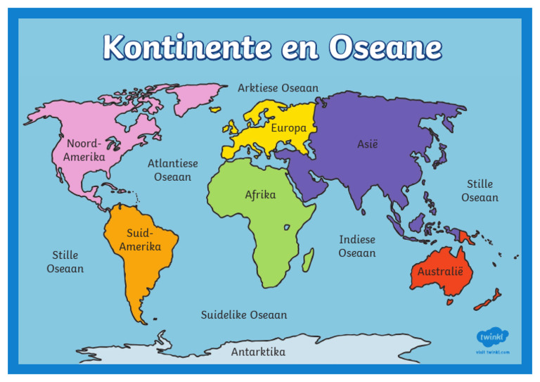 Kontinente en Oseane Kaart Colour | PDF
