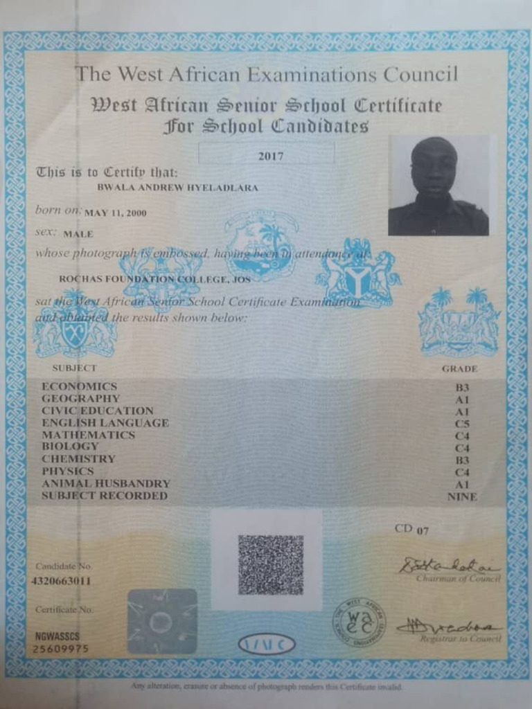 Bwala Andrew Hyeladlara Waec | PDF