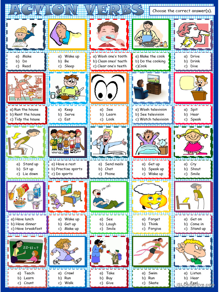 Action Verbs - Multiple Choice Activity | PDF