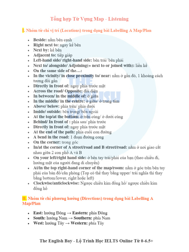 T NG H P Vocab - Map - Listening - The English Bay | PDF