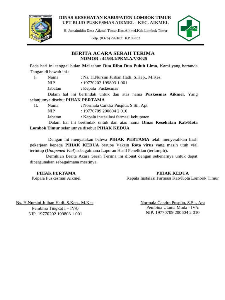 Bast Pengembalian Vial Tertutup Vaksin & Dropper Rota Virus Mei 2025 | PDF