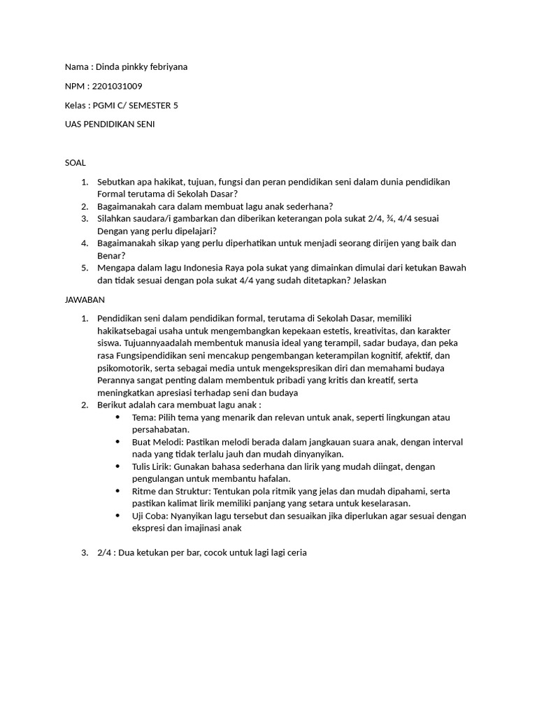 Dinda Pinkky Febriyana Uas Seni | PDF