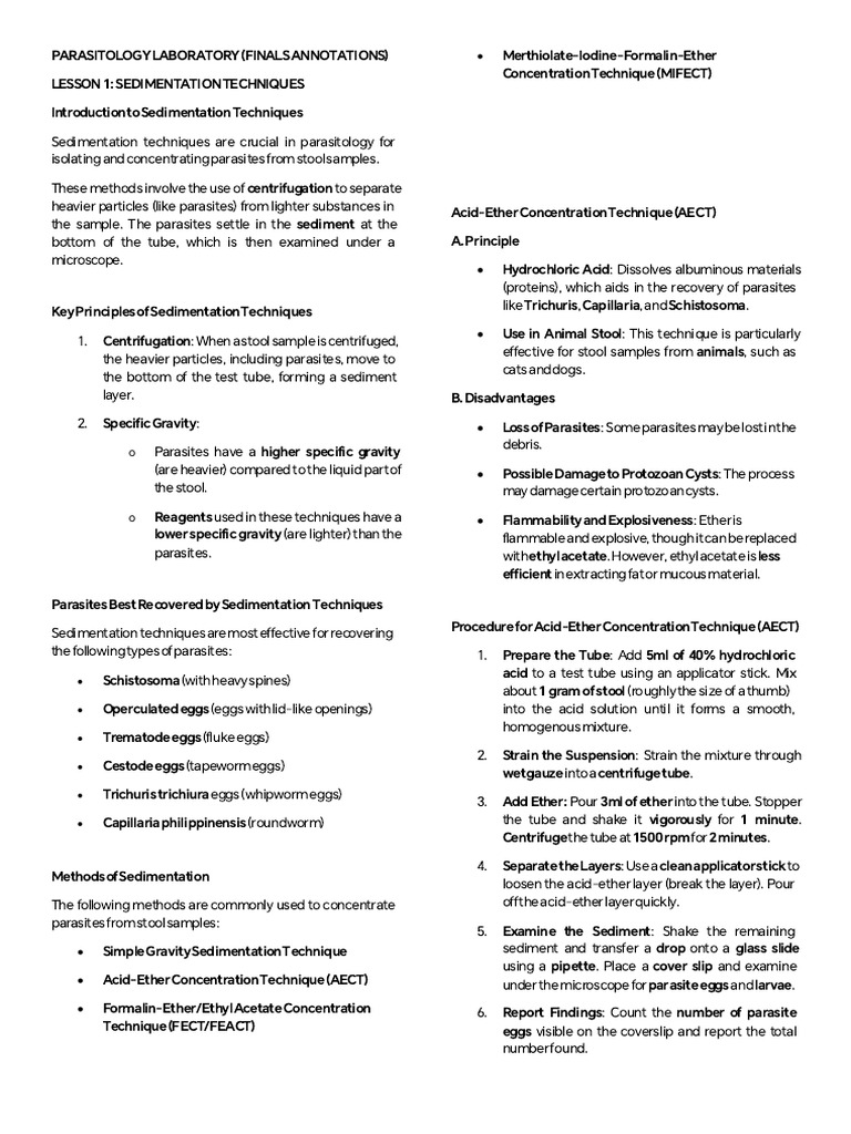 Sedimentation Techniques (Finals - para Lab Annotations) | PDF ...