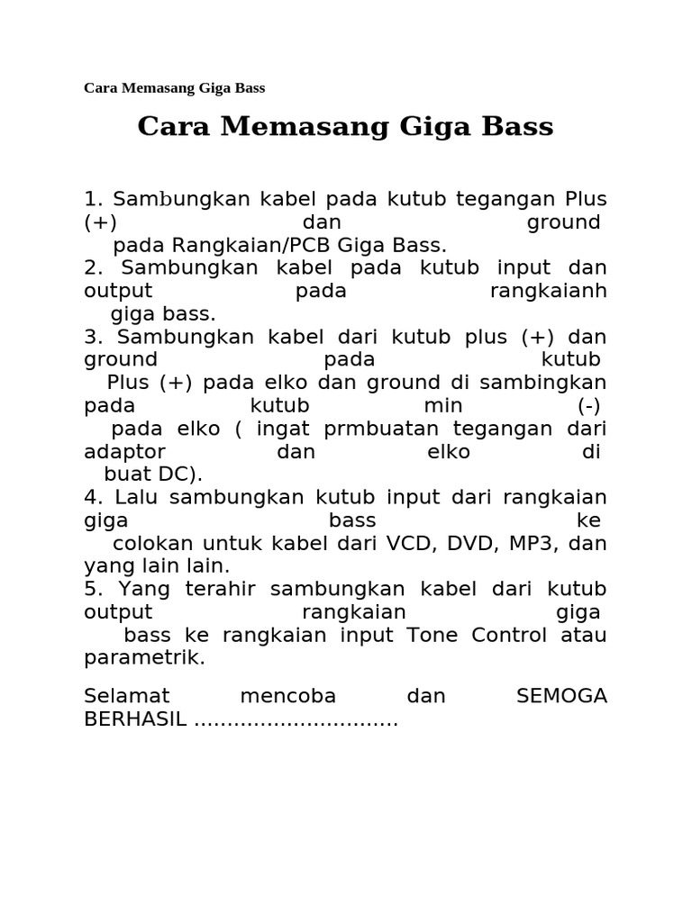 Cara Memasang Giga Bass | PDF