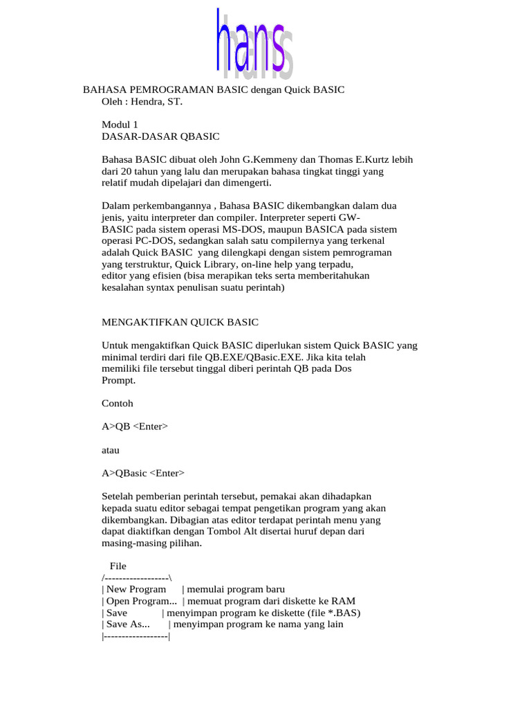 Bahasa Pemrograman Basic Dengan Quick Basic | PDF