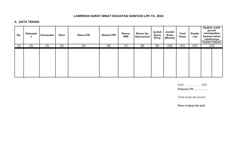 Lampiran Surat Minat Kegiatan Sanitasi LPK Ta. 2024 | PDF