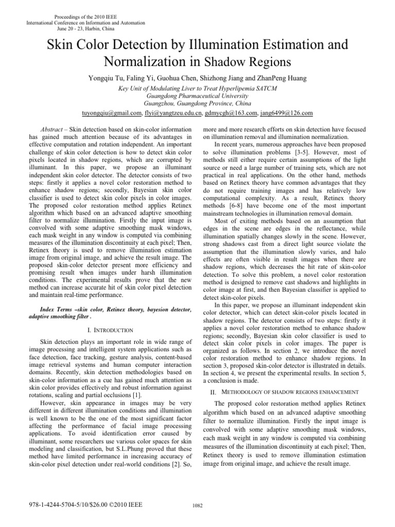 Skin Color Detection by Illumination Estimation and Normalization in Shadow Regions | PDF ...