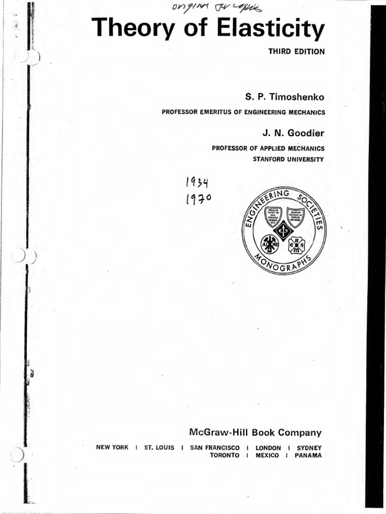 Theory of Elasticity by Timoshenko and Goodier - Text | PDF | Stress (Mechanics) | Coordinate System
