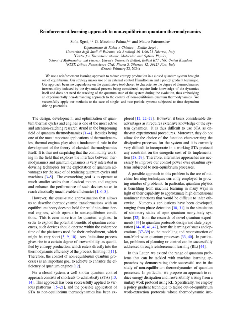 Reinforcement Learning Approach To Non-Equilibrium Quantum Thermodynamics | PDF | Non ...