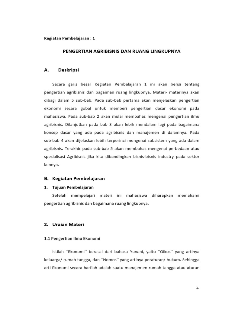 Materi Pengertian Agribisnis Dan Ruang Lingkupnya | PDF