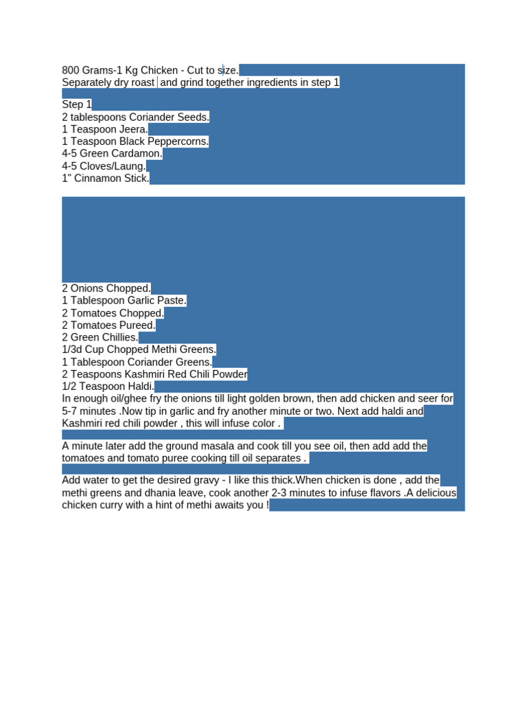 Chicken Methi Curry | PDF