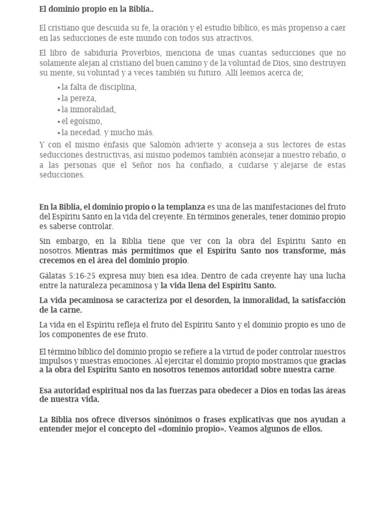Dominio Propio según la Biblia | PDF | espíritu Santo | Ira