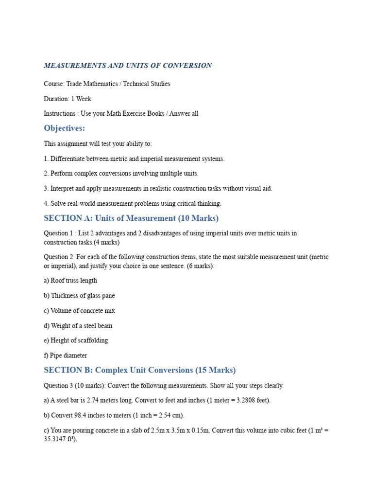 Advanced Measurement and Units Assignment - Docx - WEEK 1 | PDF | Foot ...