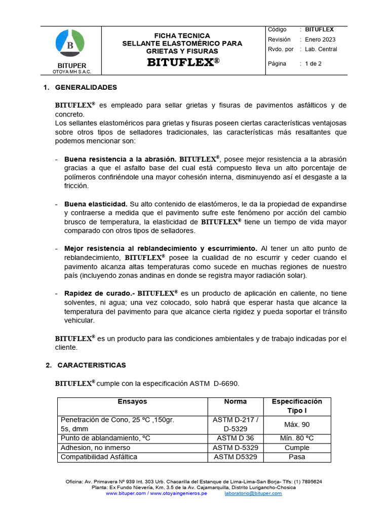Ficha Técnica - Bituflex - 2023 | PDF | Materiales