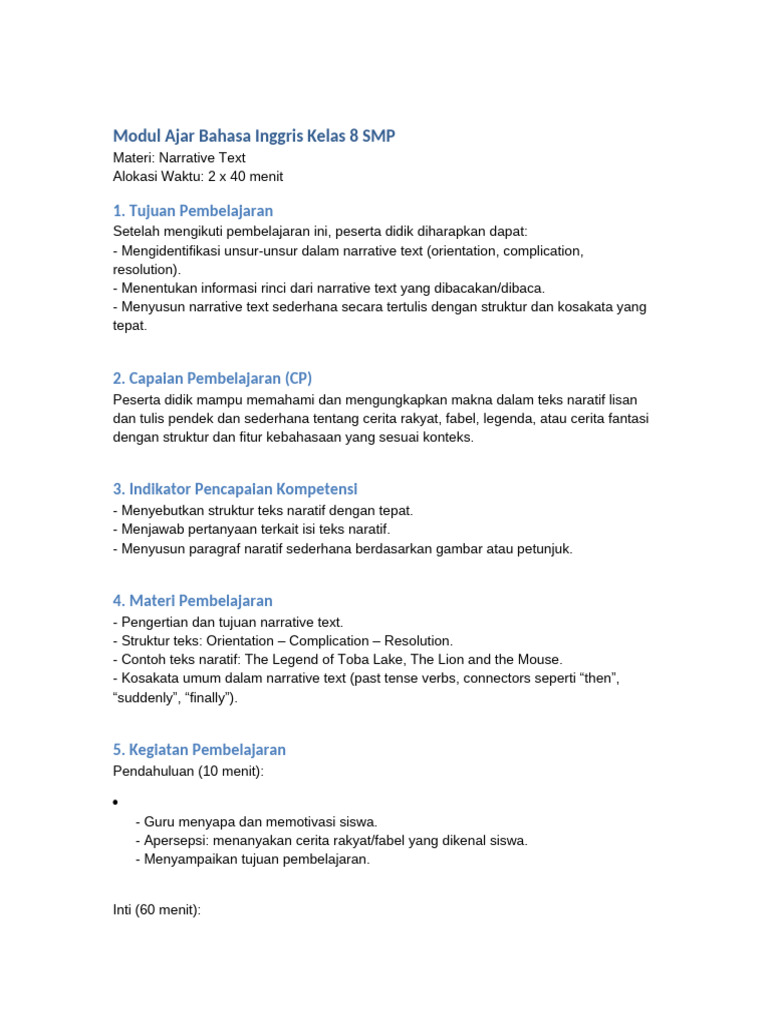 Modul Ajar Narrative Text Kelas 8 | PDF
