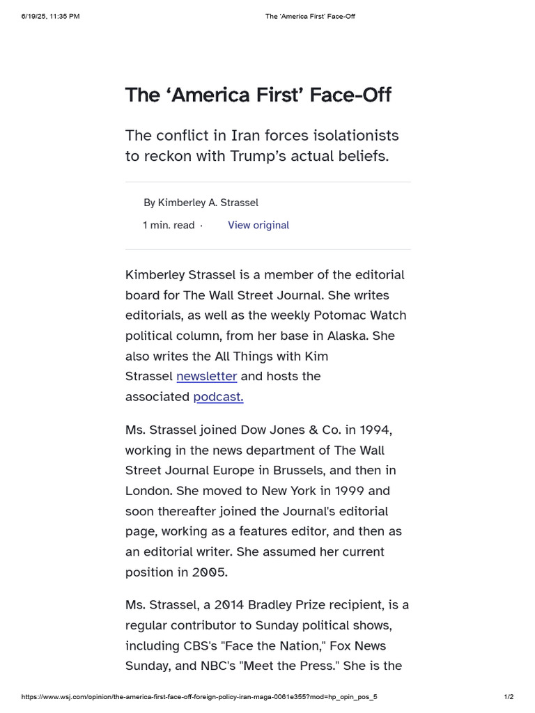 Strassel on America First and Iran | PDF | News Media | Journalism