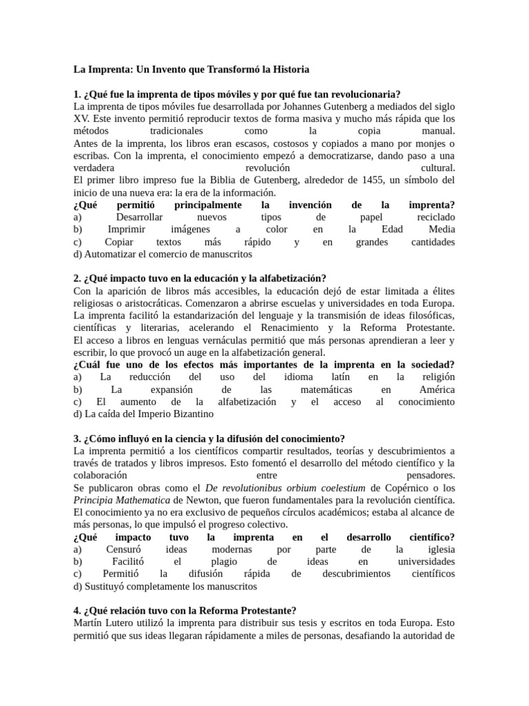 La Imprenta Un Invento Que Transformó La Historia | PDF | Imprenta | Libros