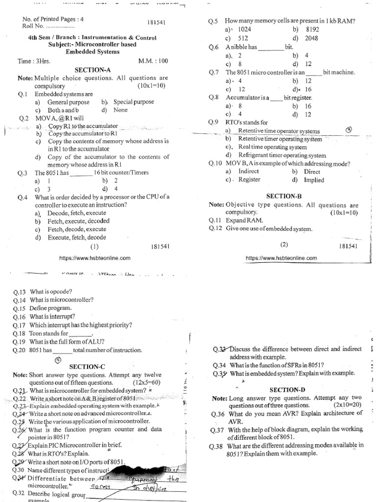 Ic 4 Sem Microcontroller Based Embedded Systems 181541 2024 | PDF