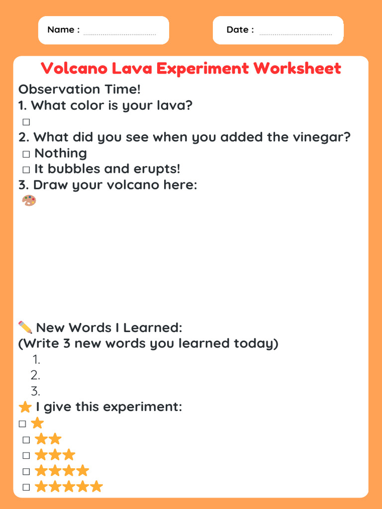 Volcano Lava Experiment Worksheet | PDF
