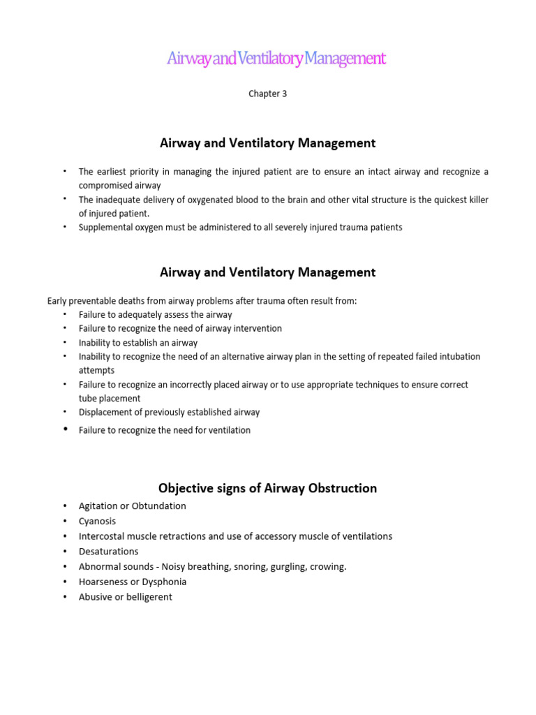 Chapter 03 - Airway and Ventilatory Management | PDF | Respiratory ...